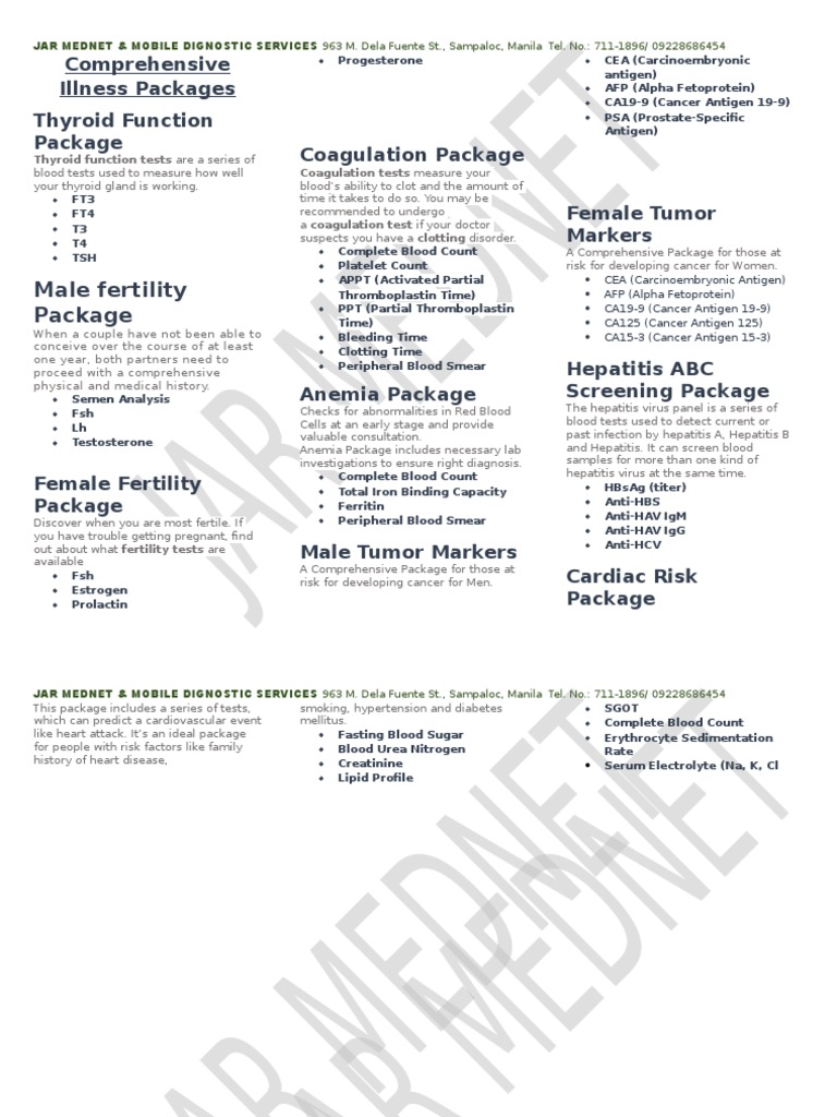 Comprehensive Health Test Packages | PDF | Hepatitis | Coagulation
