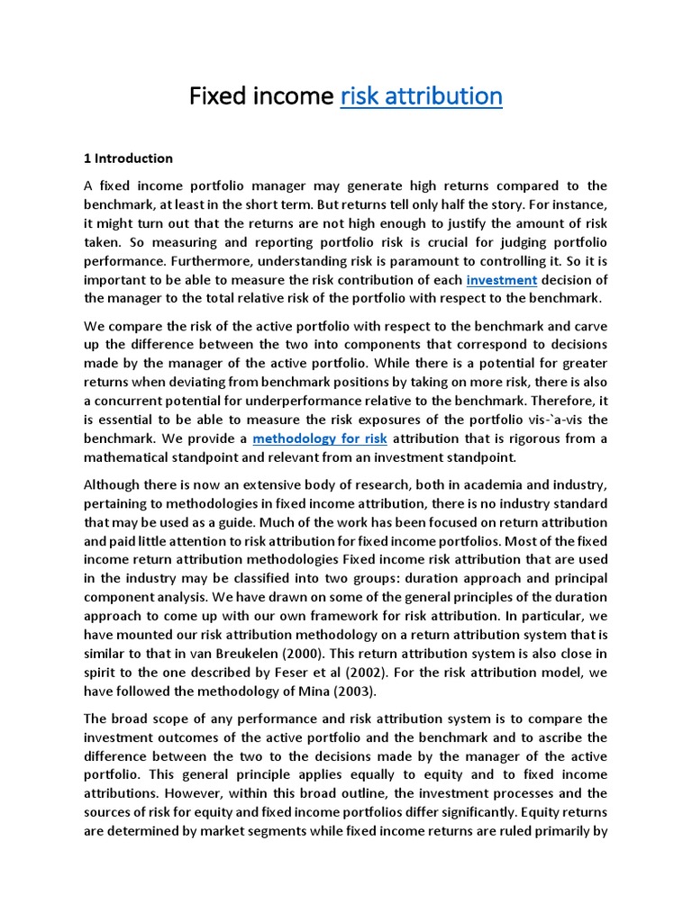 Fixed Income Risk Attribution | PDF | Bond Duration | Bonds (Finance)