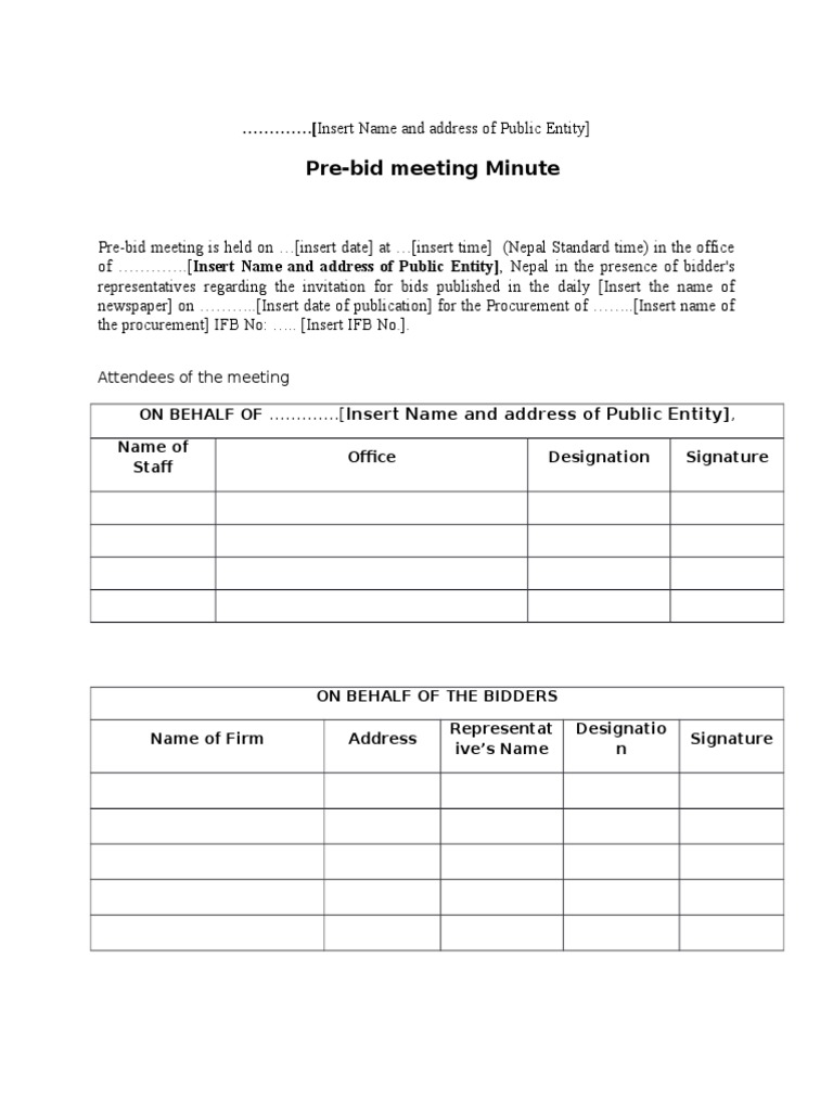 Format For Pre-Bid Meeting, Clarification and Addemdum Notice | PDF ...