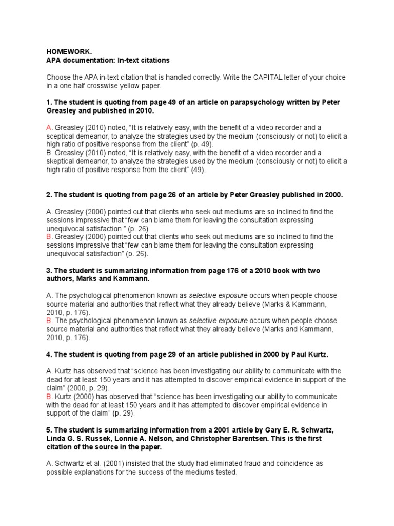 Homework On APA In-Text Citation | PDF | Mediumship | Psychic