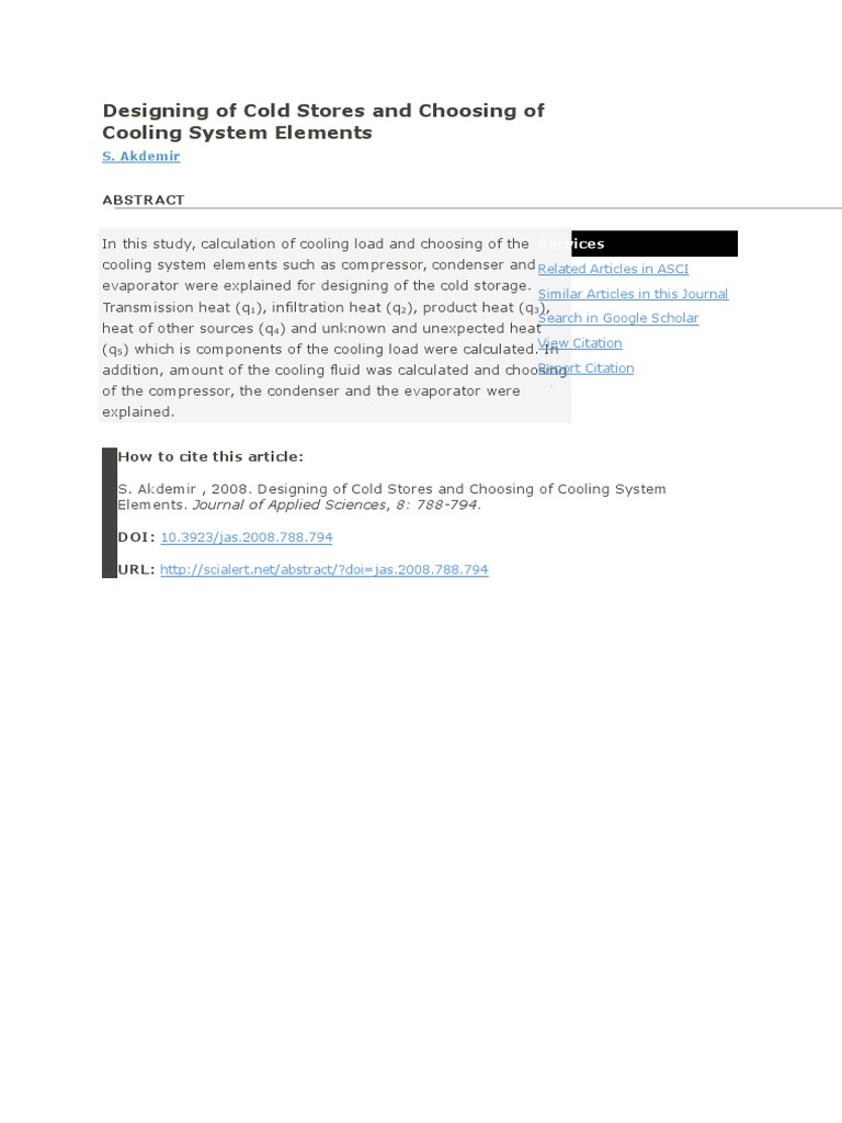 Designing of Cold Stores and Choosing of Cooling System Elements | PDF ...