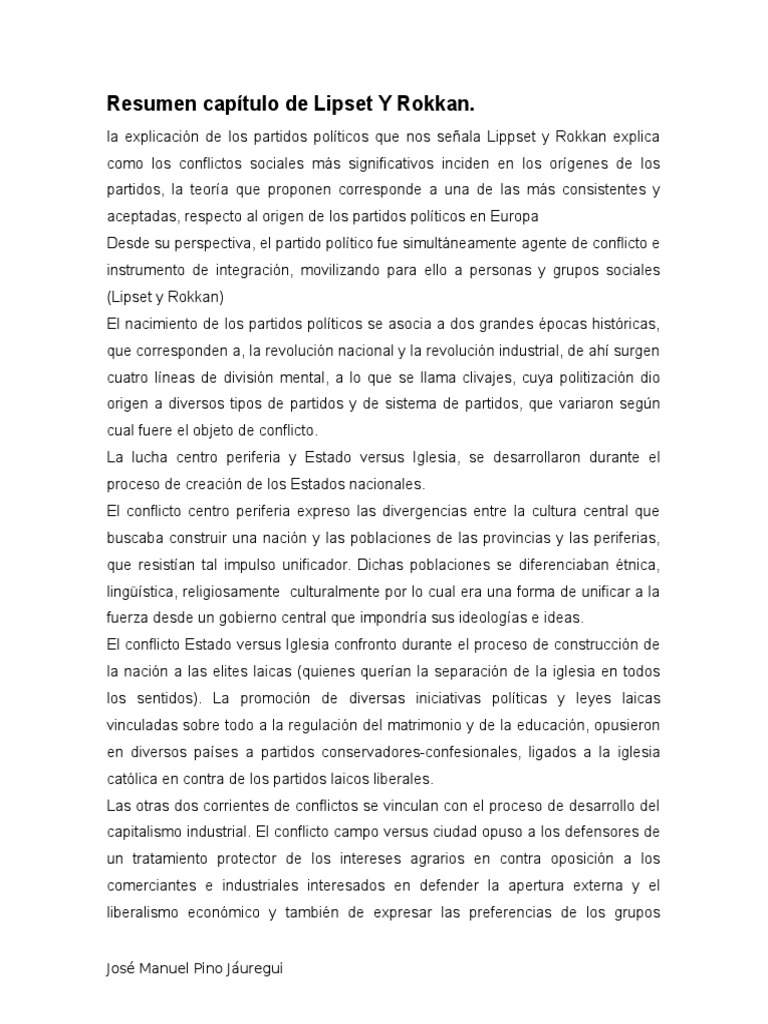 Resumen Capítulo de Lipset Y Rokkan | PDF | Partidos políticos | Nación