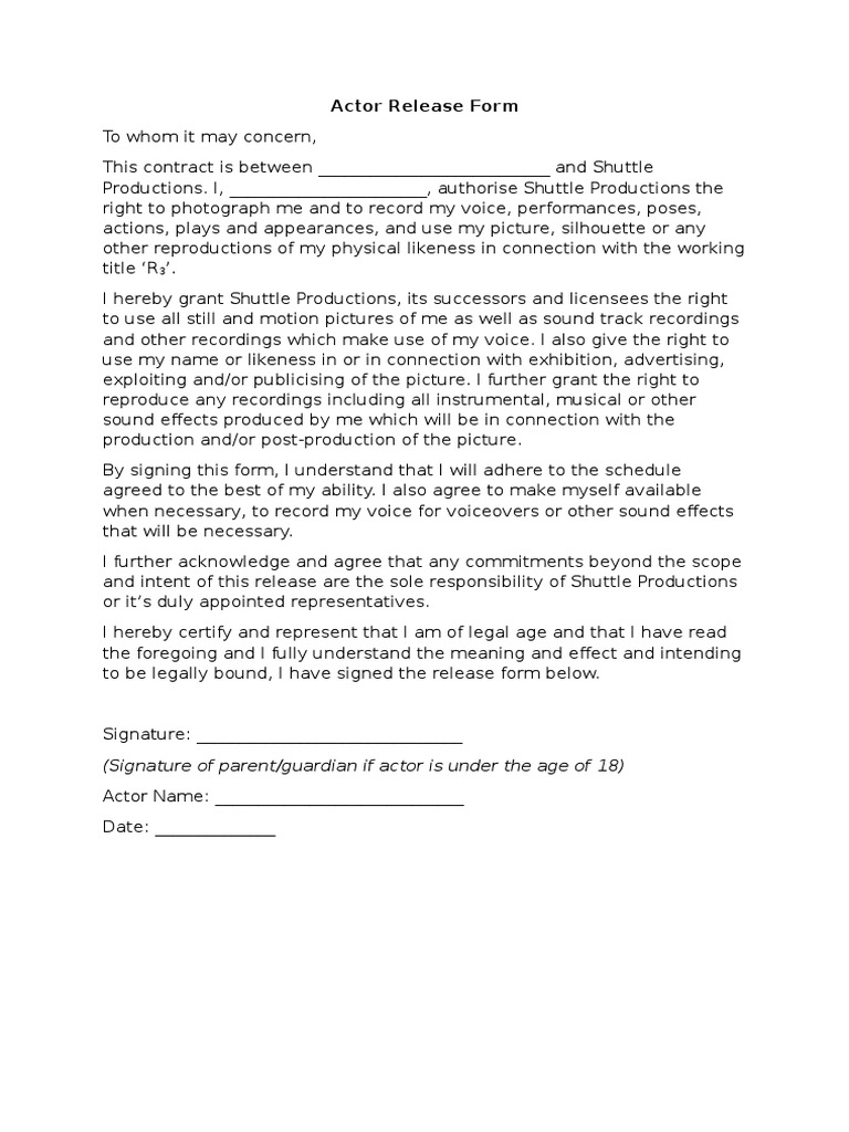 Actor Release Agreement | PDF