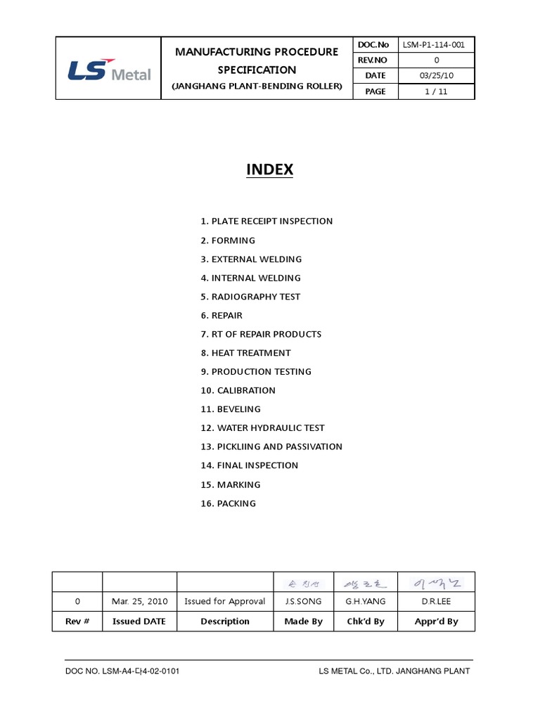 Manufacturing Procedure - Specification Revisi | PDF | Pipe (Fluid ...