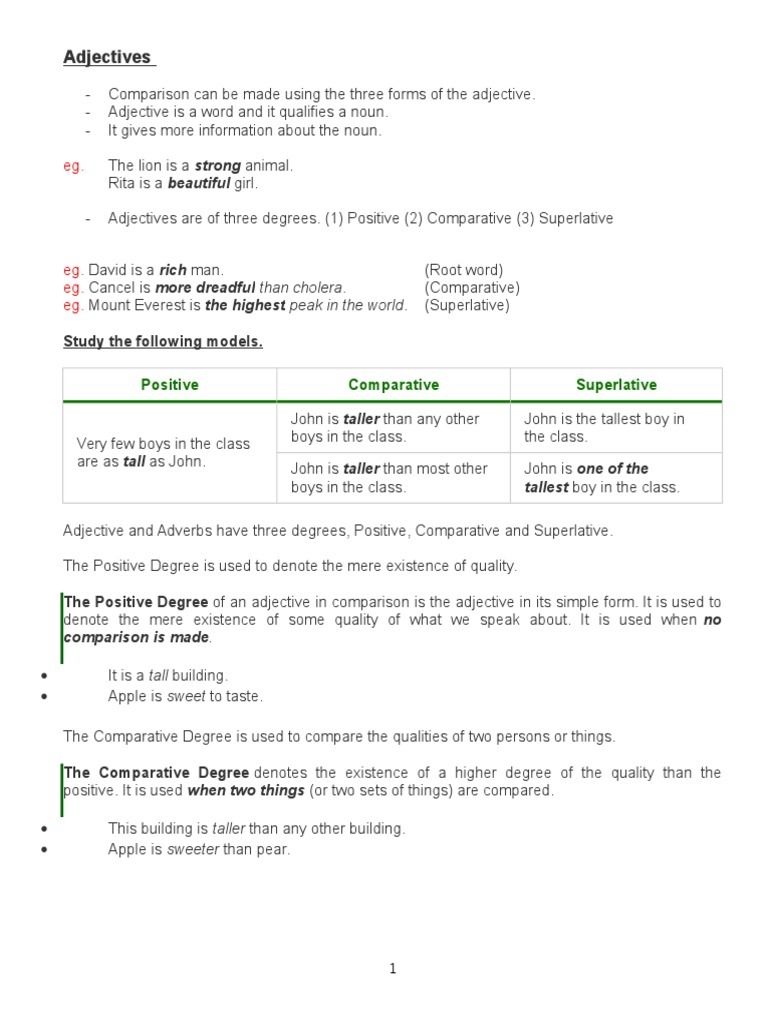 Adjectives Comparative Superlative | PDF | Adjective | Language Mechanics