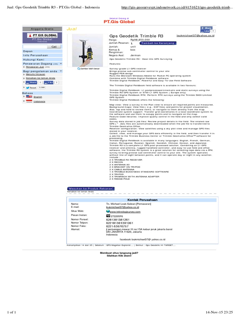 Jual - Gps Geodetik Trimble R3 - PT - Gis Global - Indonesia | PDF ...