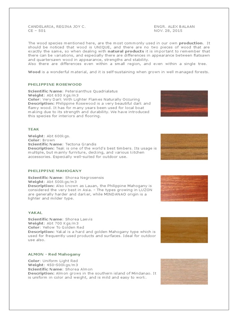 Philippine Properties of Wood | PDF | Wood | Trees