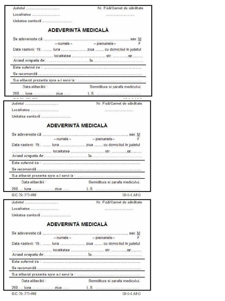 Adeverinta Medicala PDF | PDF