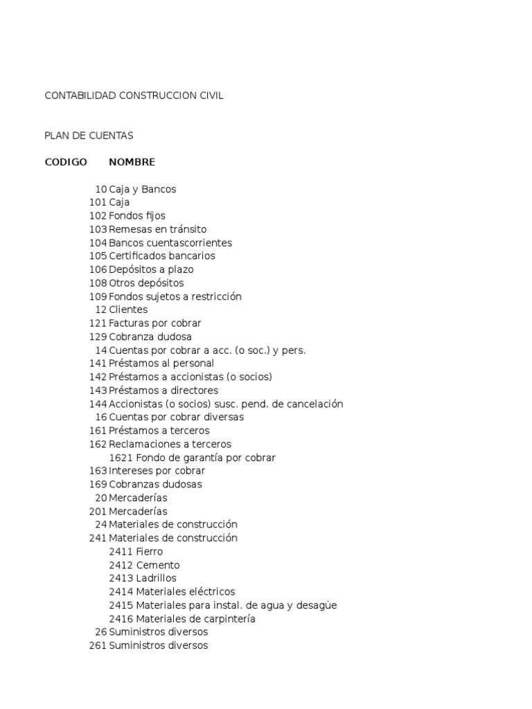 Plan Cuentas Constructora | PDF