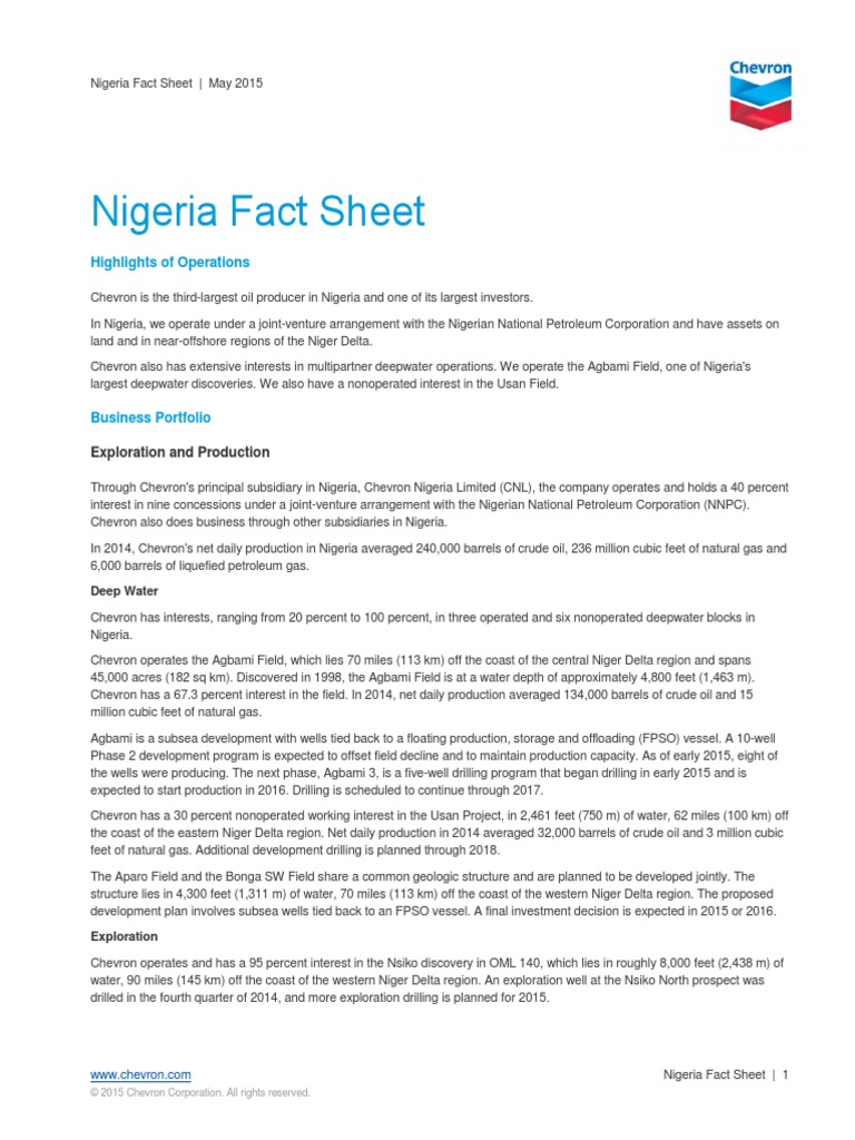 Nigeria Fact Sheet | PDF | Chevron Corporation | Nigeria