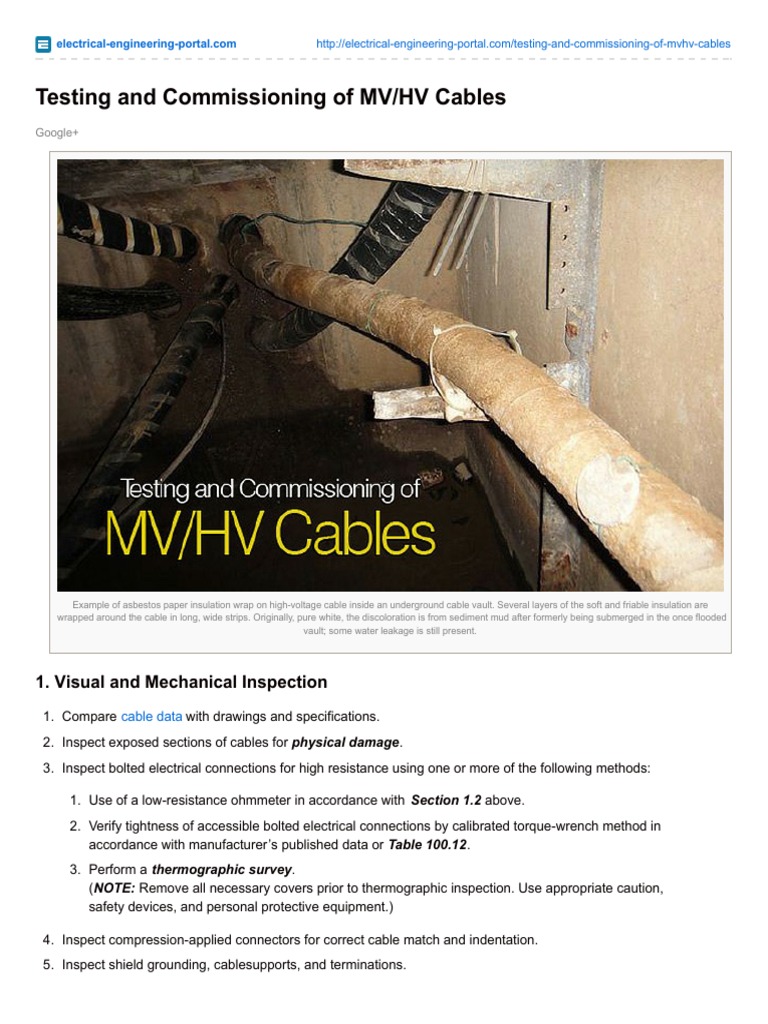 MV/HV Cable Testing and Commissioning Guide | PDF | Cable | Screw