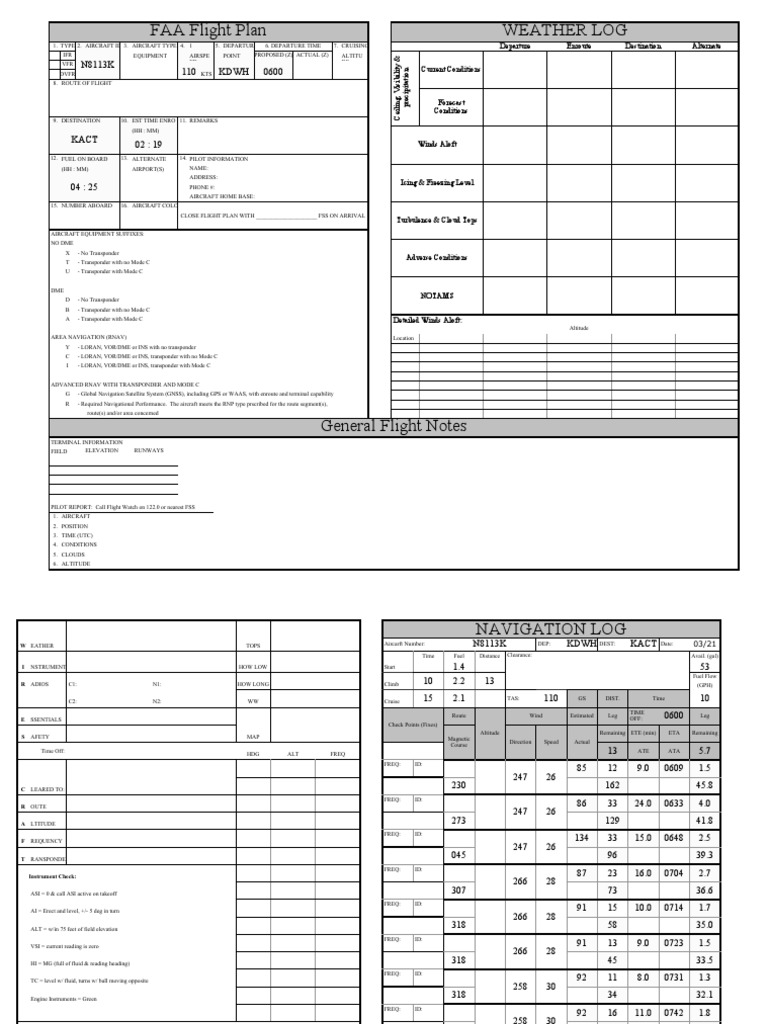 FAA Flight Plan Weather Log: N8113K 110 KDWH 0600 | PDF | Transponder ...