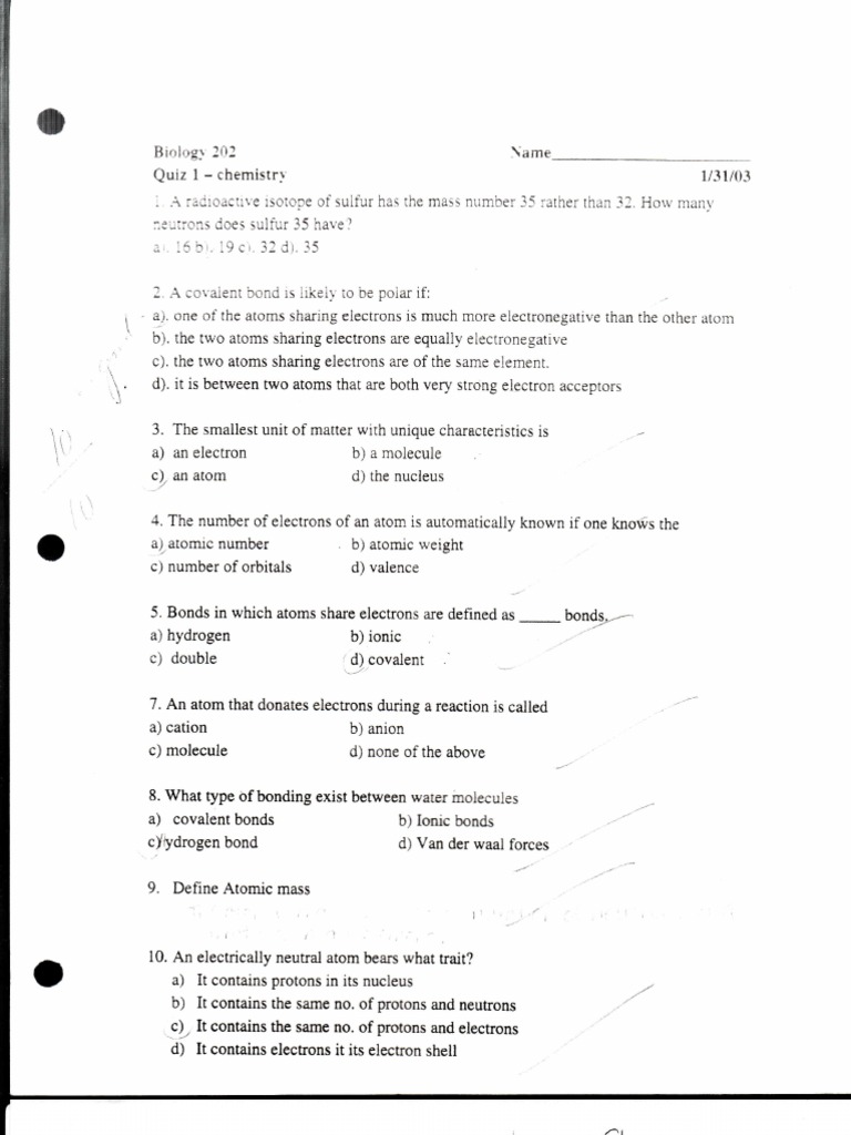 Molecular and Cell Biology Quizzes | PDF | Chemical Polarity | Covalent ...