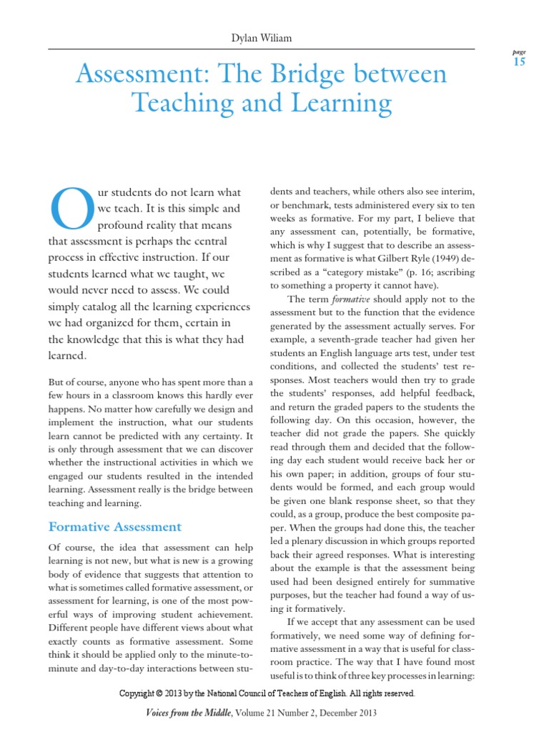 Assessment The Bridge Between Teaching and Learning | PDF | Educational ...