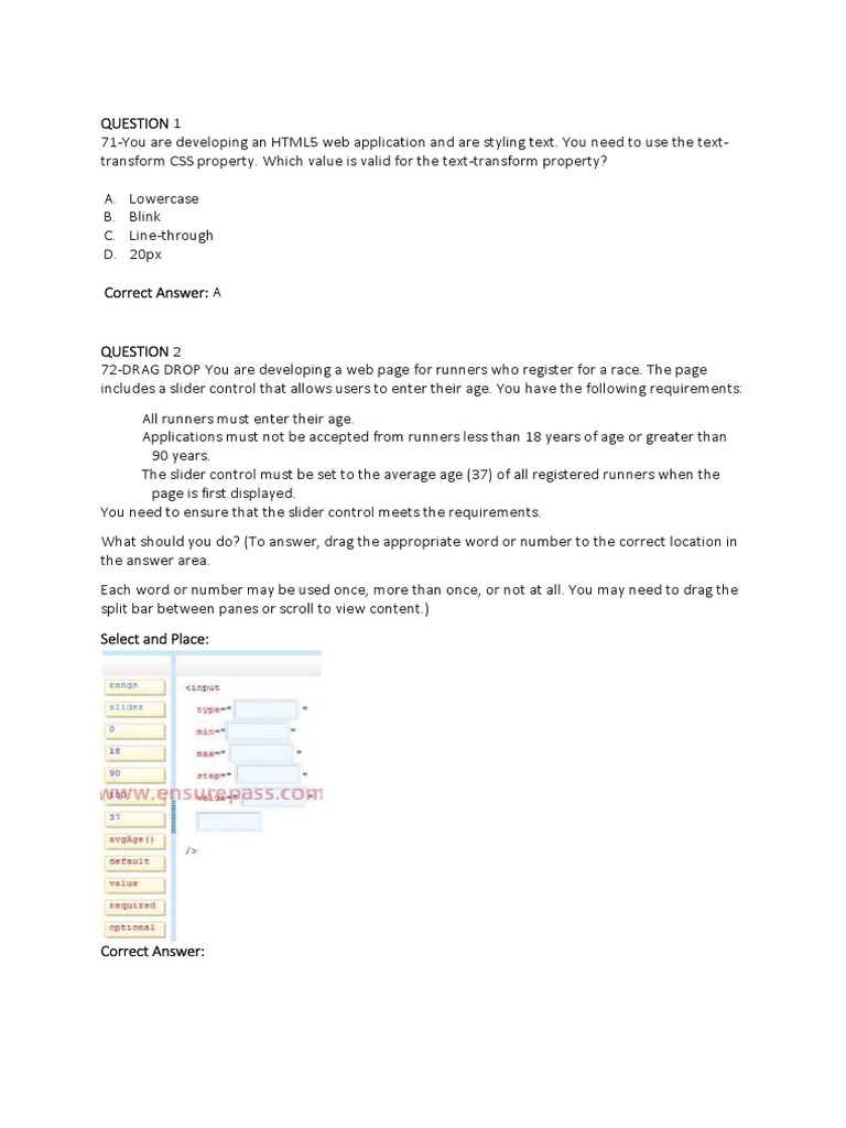 70-480 MS Certifikat Dump HTML, CSS, JS | PDF | Web Page | Cascading ...
