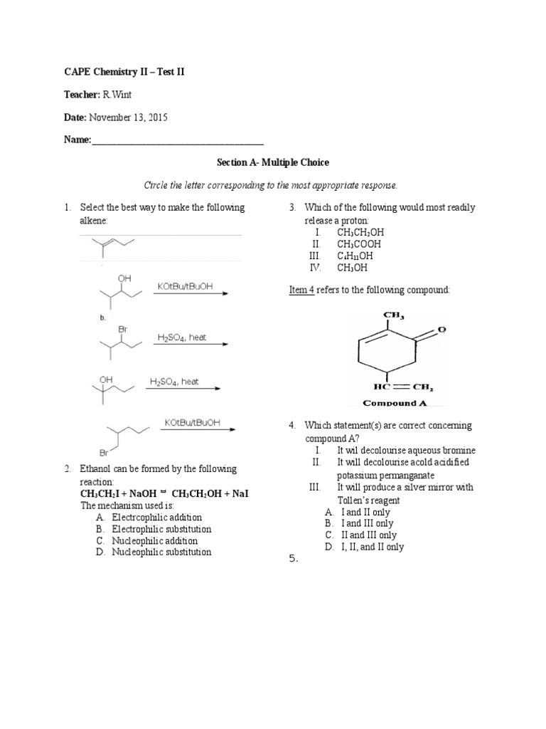 Organic Chemistry Test | PDF
