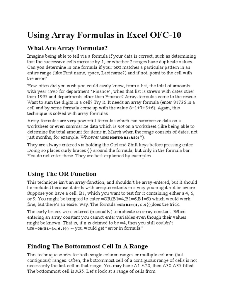 Using Array Formulas In Excel Ofc White Paper Pdf String Computer Science Array Data