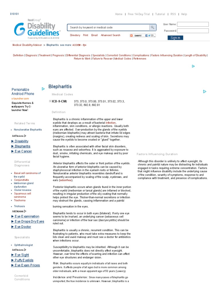 Blepharitis - Medical Disability Guidelines | PDF | Medical Specialties ...