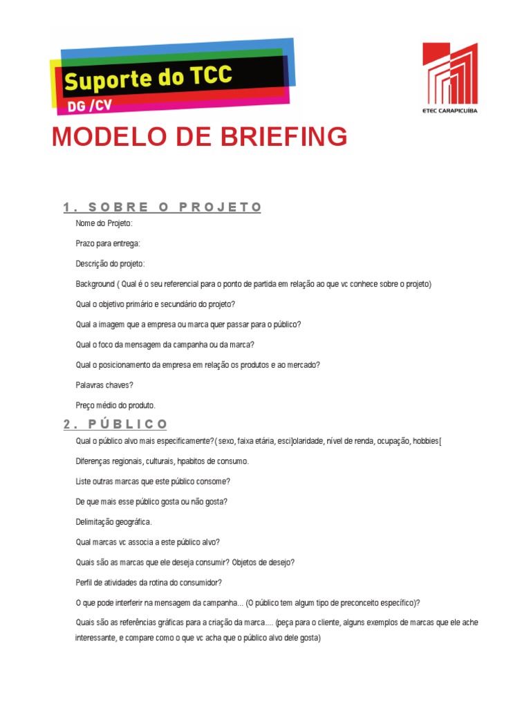 Modelo Briefing | Download grátis PDF | Segmentação de mercado | Marca