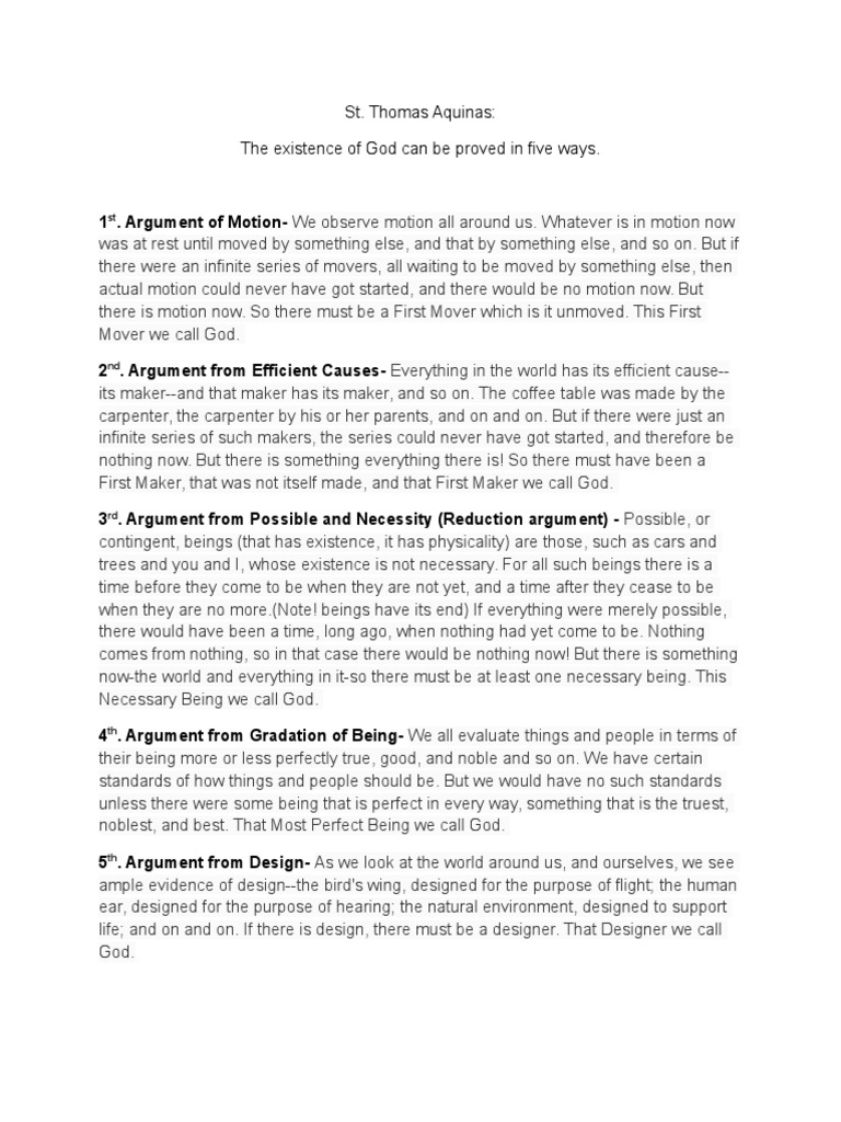 St. Thomas Aquinas Five Proof of God Existence | PDF
