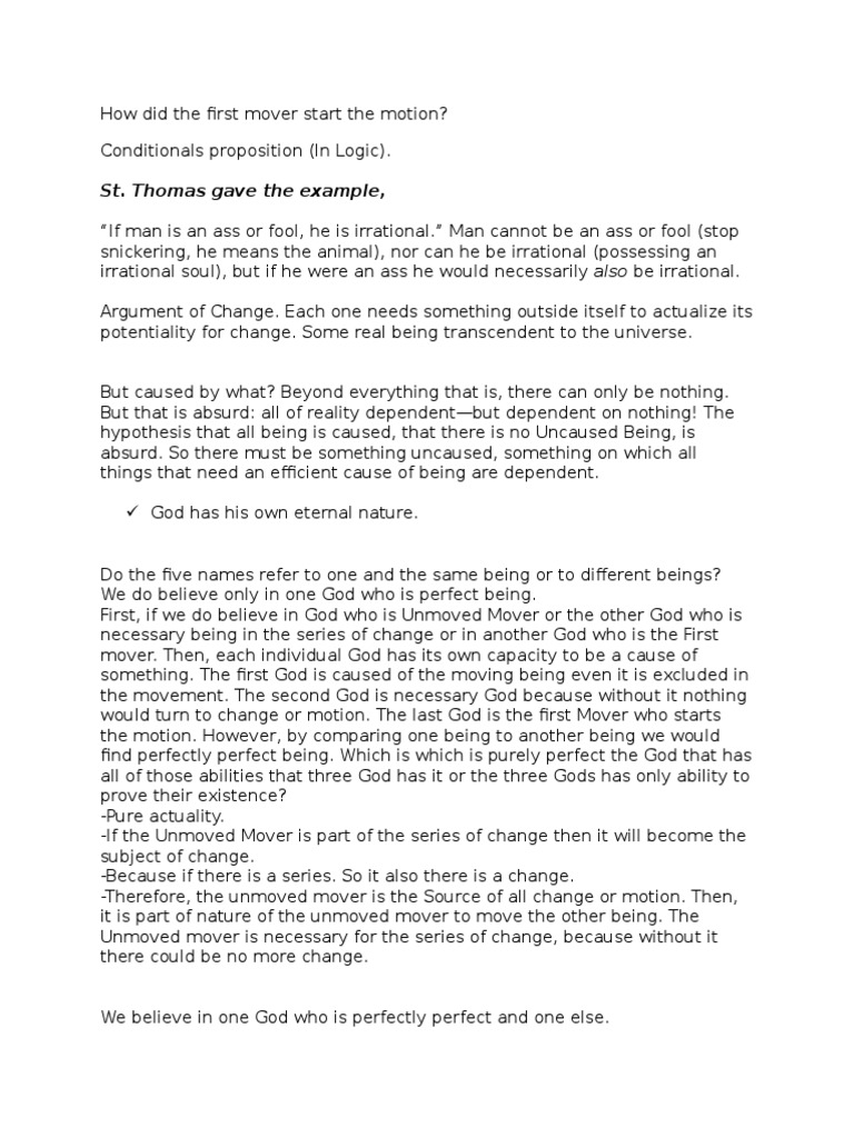 How The Unmoved Mover Is Not Part of The Series of Change | PDF ...