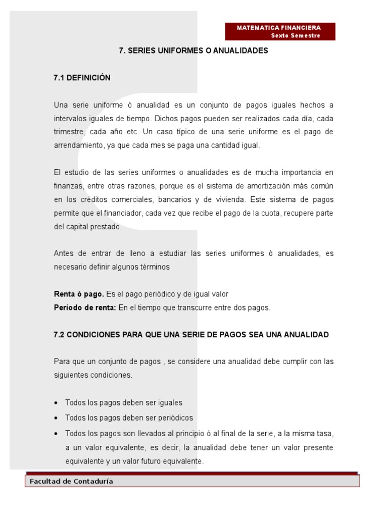 Series Uniformes o Anualidades | PDF | Finanzas Matemáticas | Interés