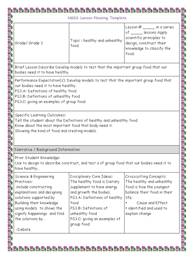 5e Ngss Lesson Planning Template 0 Food Groupw232 | PDF | Lesson Plan ...