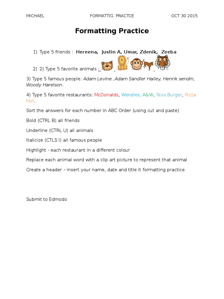 Formatting Practice Instructions | PDF