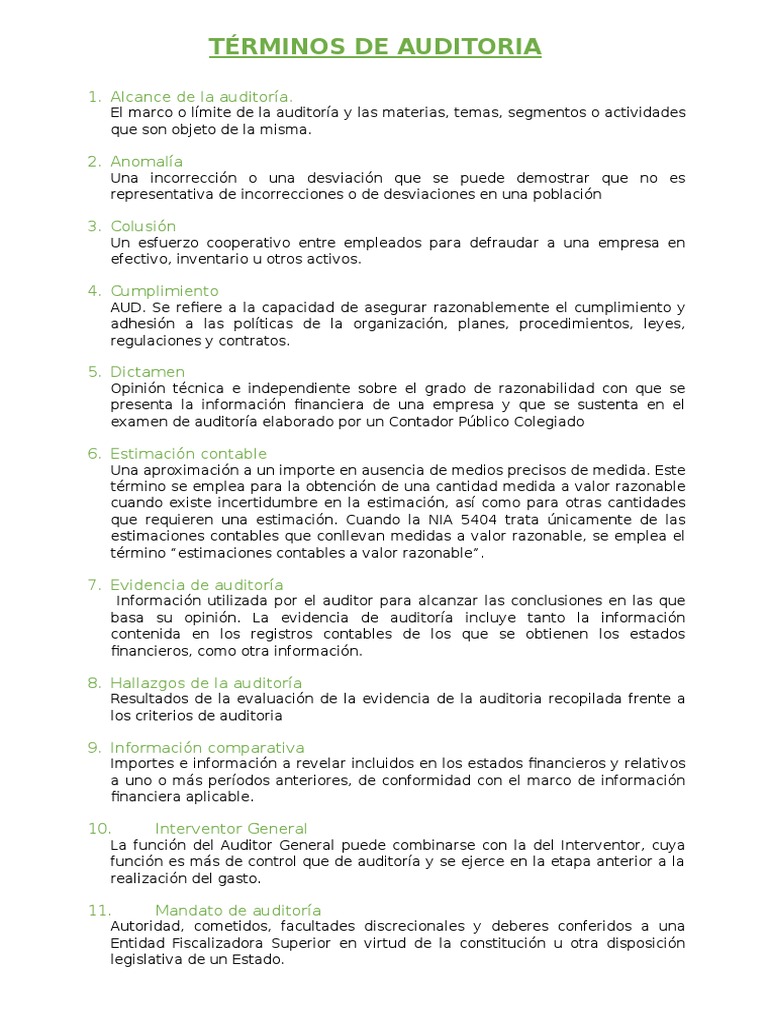 Términos de Auditoria | PDF | Auditoría financiera | Contabilidad