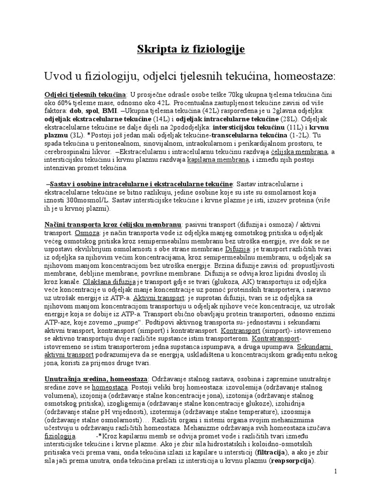 Skripta Iz Fiziologije | PDF