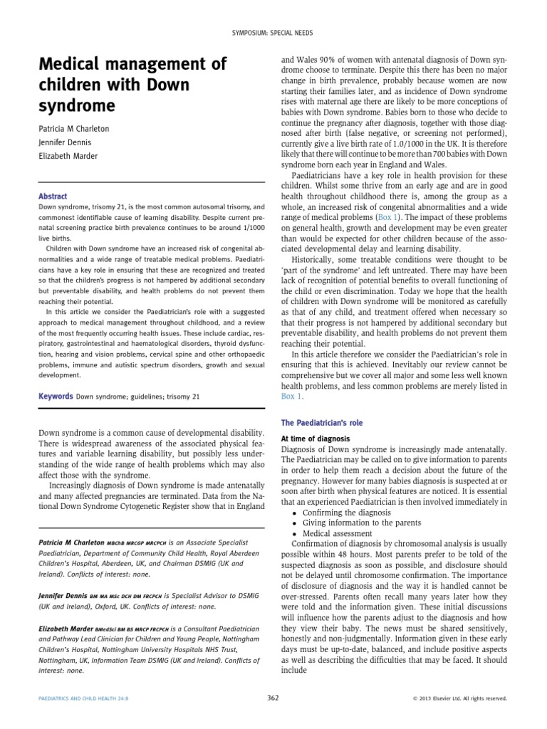 Medical Management of Children With Down Syndrome | PDF | Down Syndrome ...
