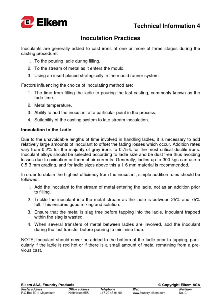Inoculation Practices | PDF | Casting (Metalworking) | Metals