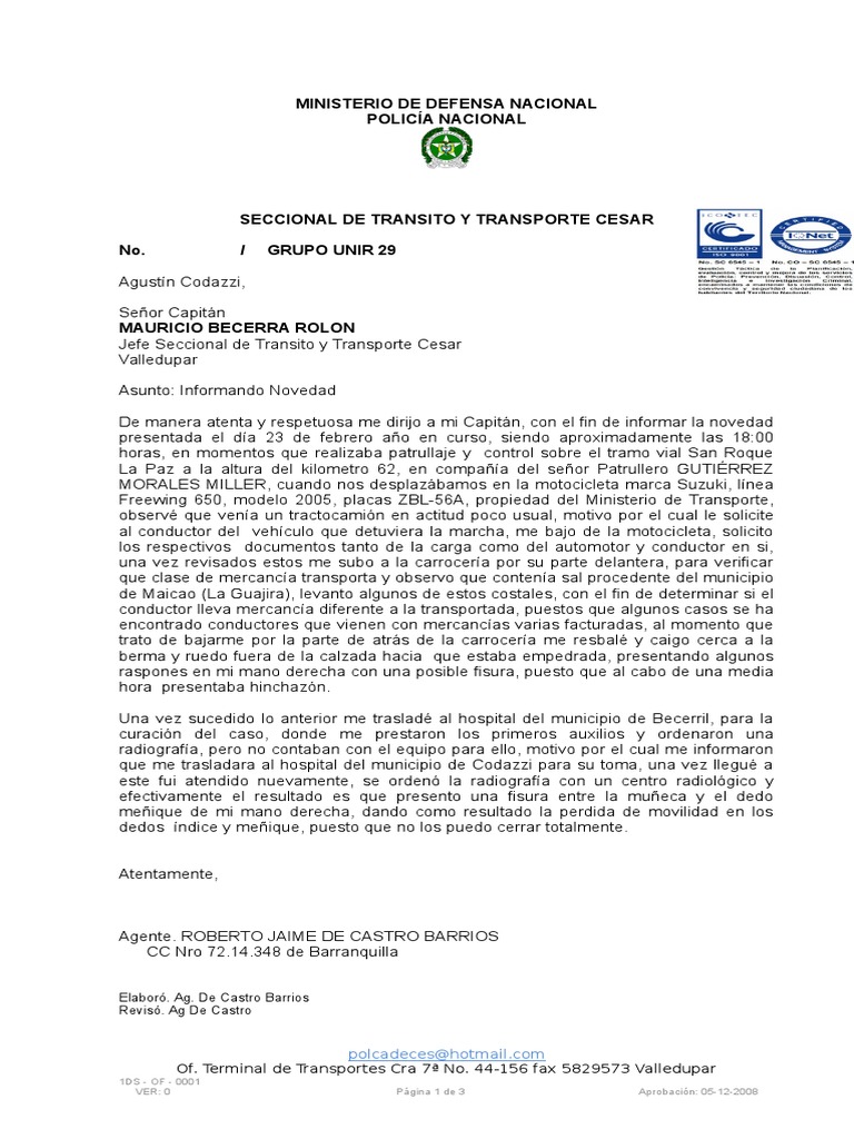 INFORME NOVEDAD | Transporte | Motocicleta