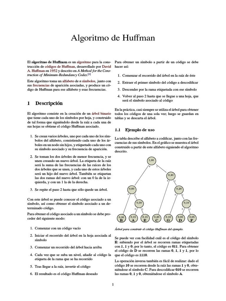 Algoritmo de Huffman | PDF | Compresión de datos | Áreas de informática