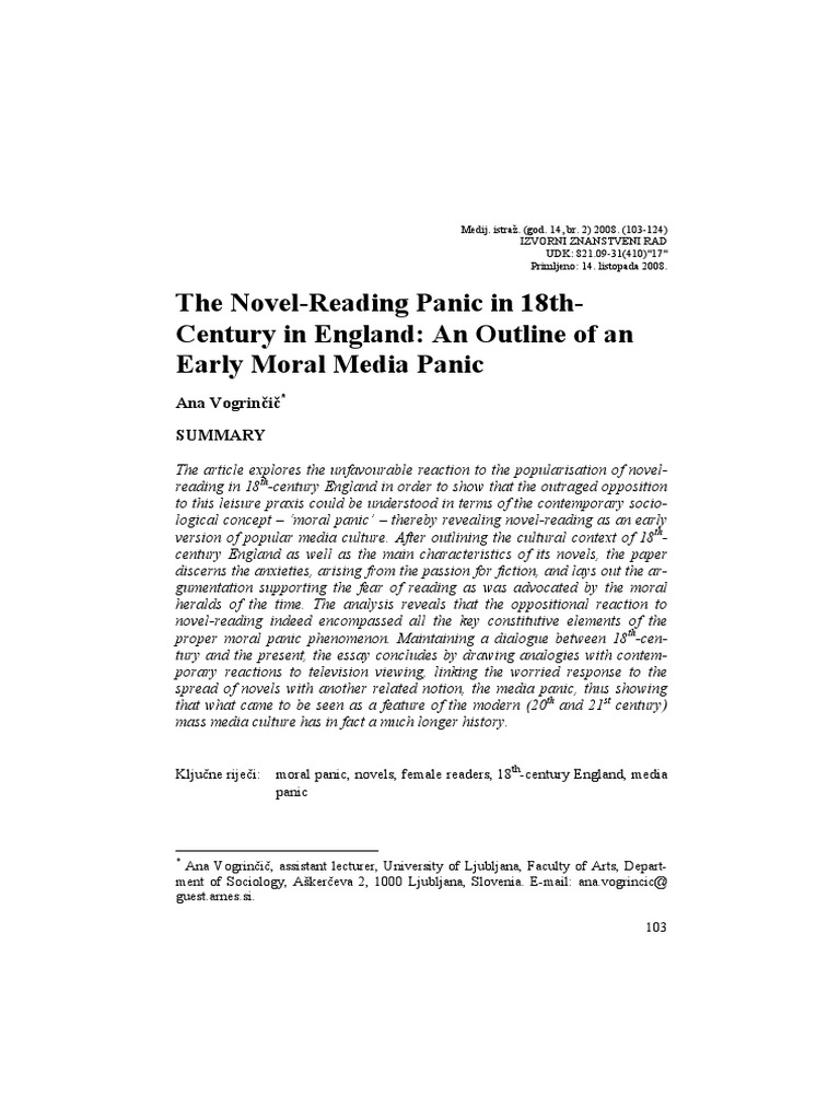 18th-Century England Novel Panic | PDF | Novels | Sociology