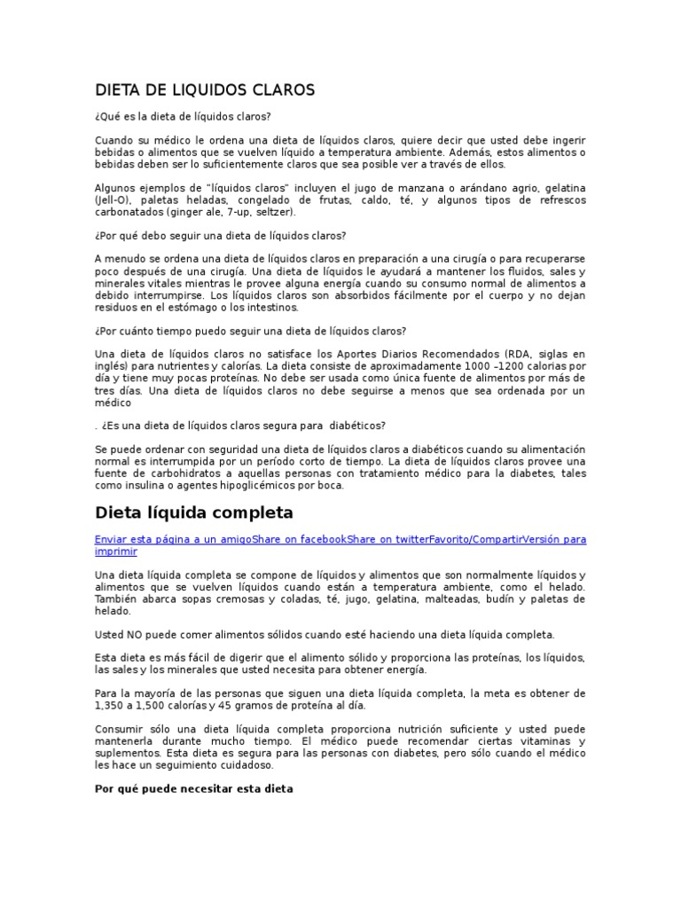 Dieta de Liquidos Claros | PDF | Comida y bebida | Alimentos