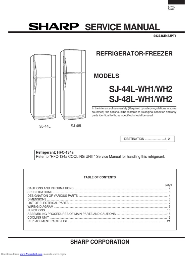 Service Manual for Sharp Refrigerator-Freezer Models SJ-44L and SJ-48L ...