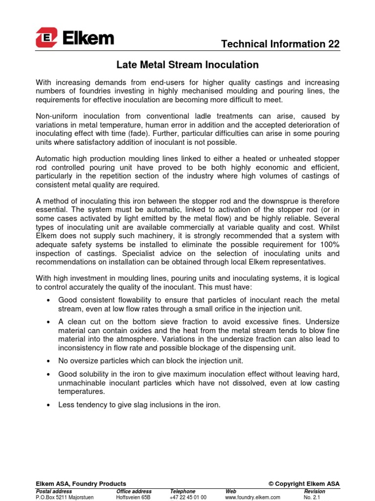 Late Metal Stream Inoculation | PDF | Casting (Metalworking) | Iron