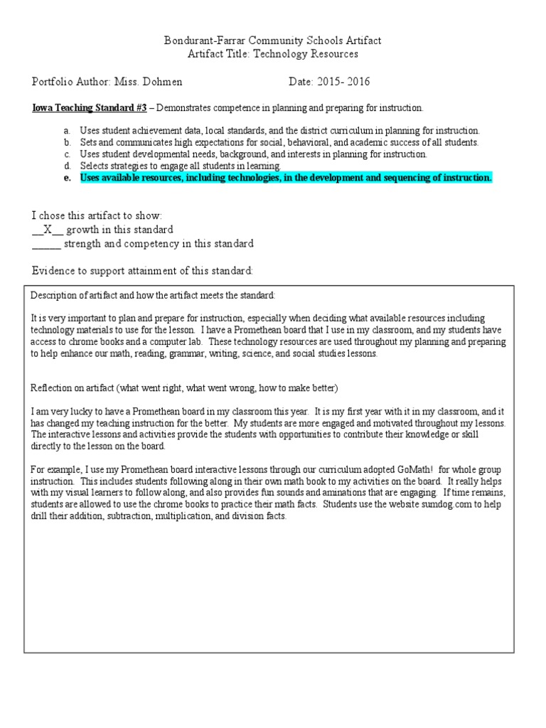 Iowa Teaching Standard #3 - Demonstrates Competence in Planning and ...