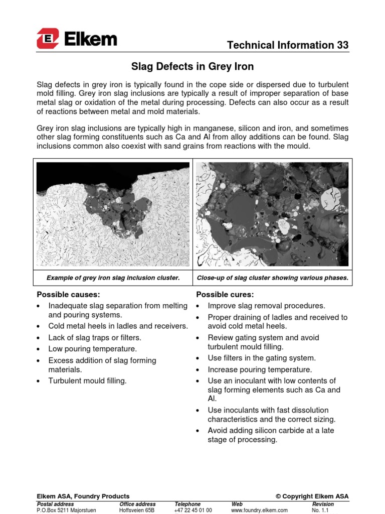 Slag Defects in Grey Iron | PDF | Iron | Metals