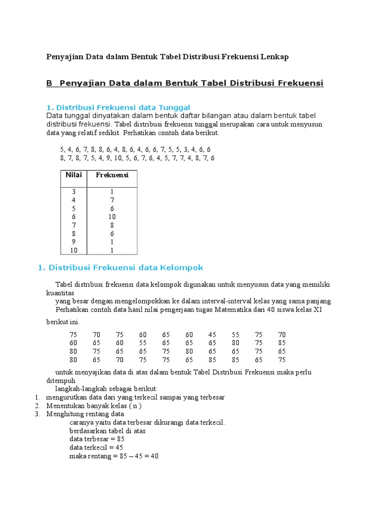 Penyajian Data Dalam Bentuk Tabel Distribusi Frekuensi Lenkap | PDF