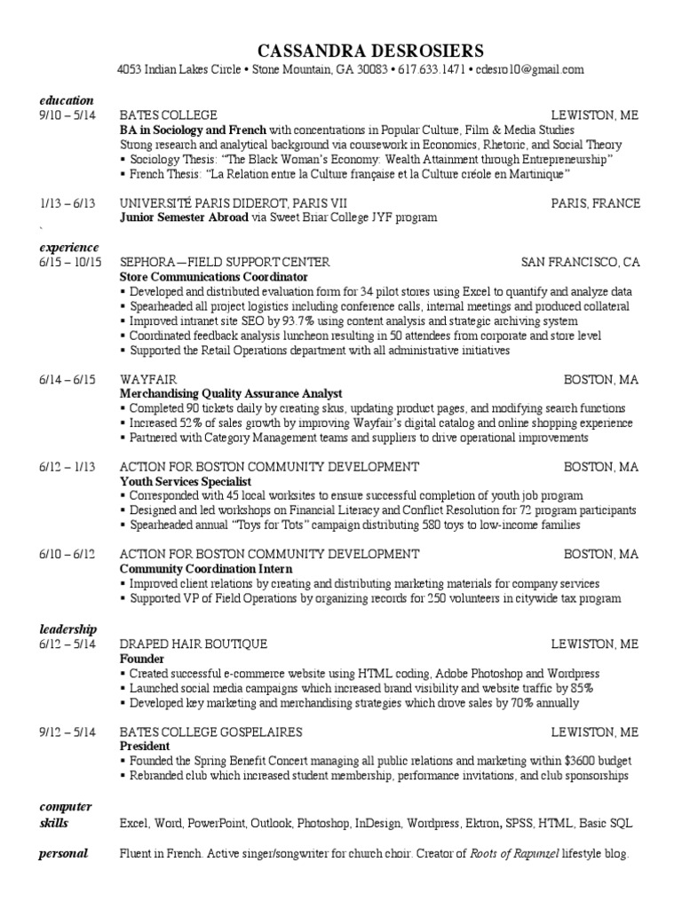 Cassandra Desrosiers Resume 11 27 15 | PDF | Retail | Business