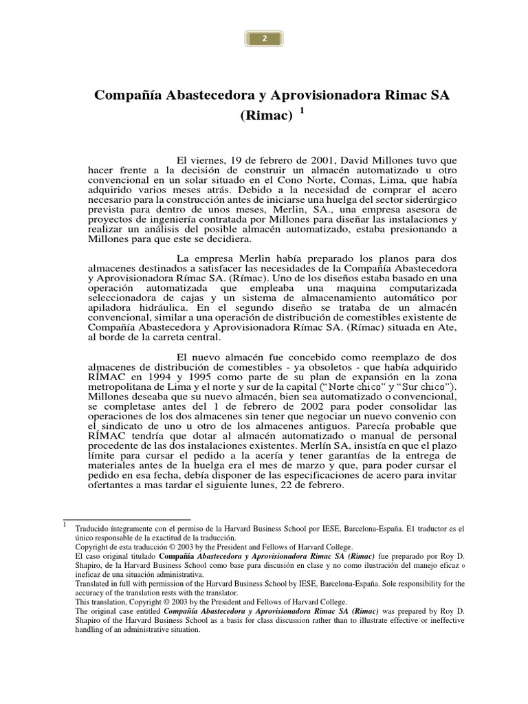 Caso Rimac | PDF | Almacén | Lima