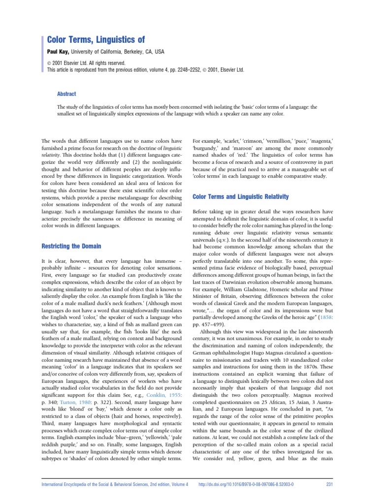 Linguistics of Color Terms | PDF
