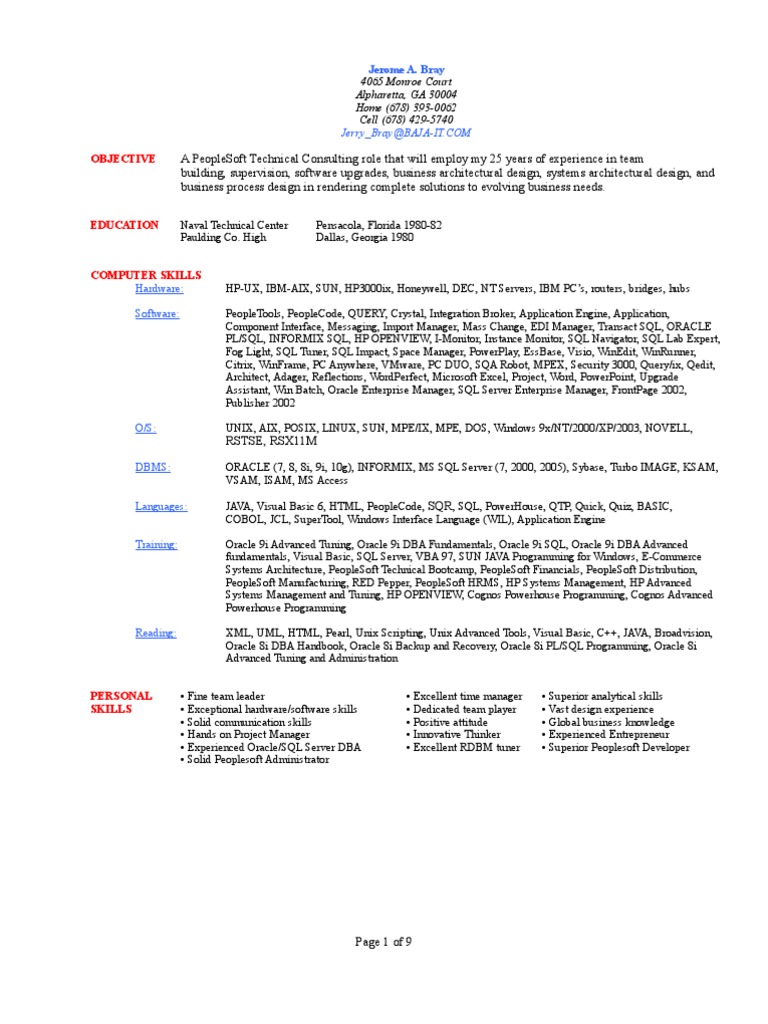 Resume Jerry Bray | PDF | Oracle Database | Oracle Corporation