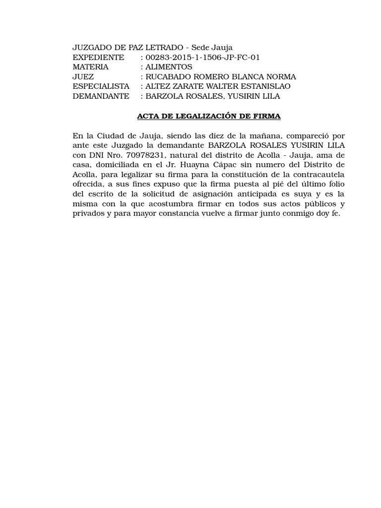 Acta de Legalización de Firma