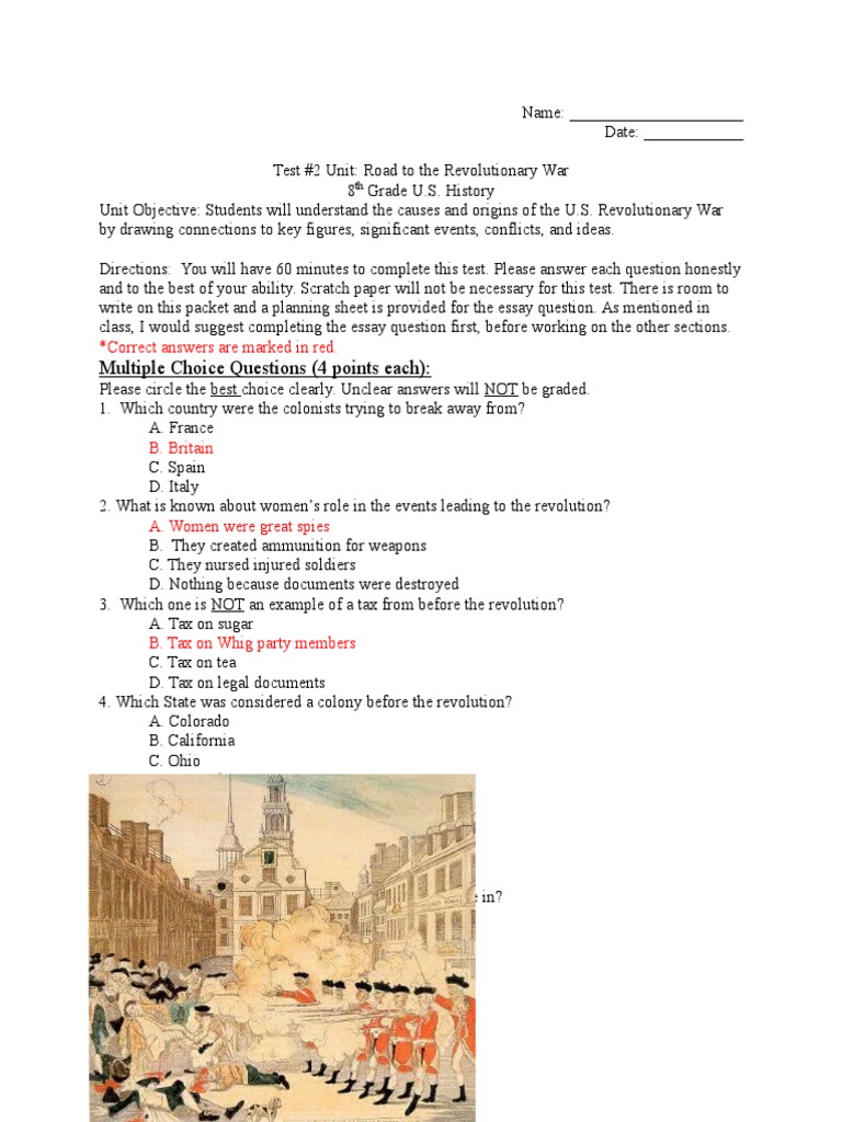 Test 2 Unit Road To The Revolutionary War | PDF | American Revolution ...