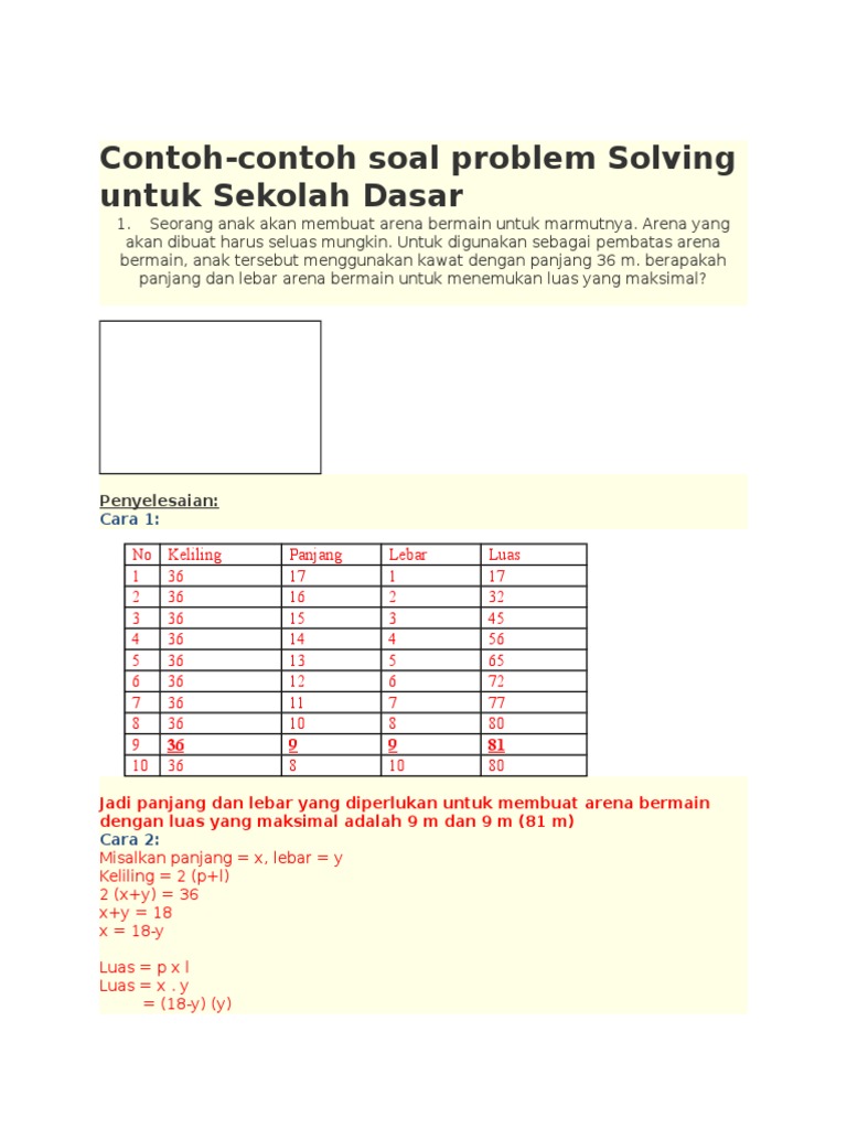 Contoh Soal Problem Solving | PDF | Metode & Bahan Ajar | Griya & Taman