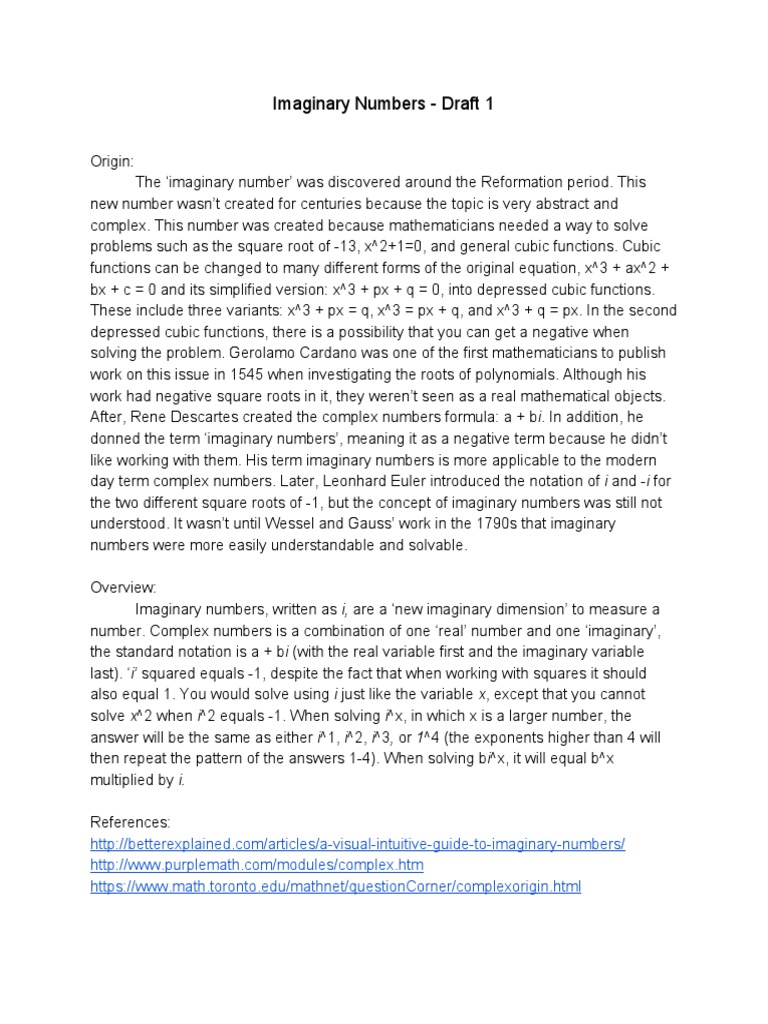 Imaginary Numbers Draft 1 | PDF | Teaching Methods & Materials