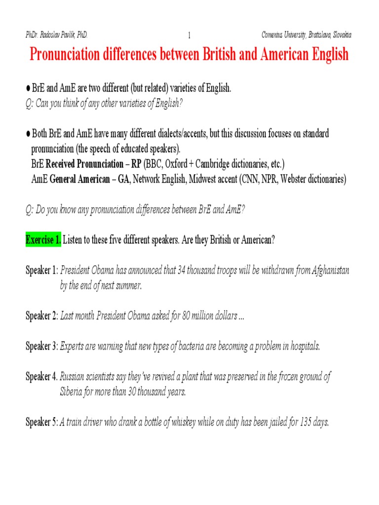 Pronunciation Differences Between American and British | PDF | Human ...